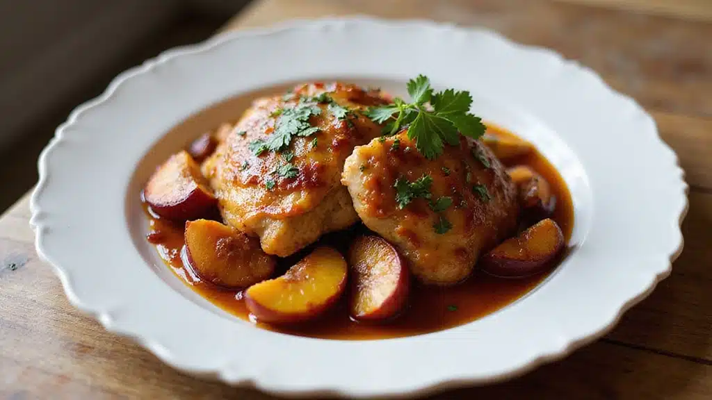 How To Make Chili-Peach Glazed Chicken Thighs With Roasted Plums